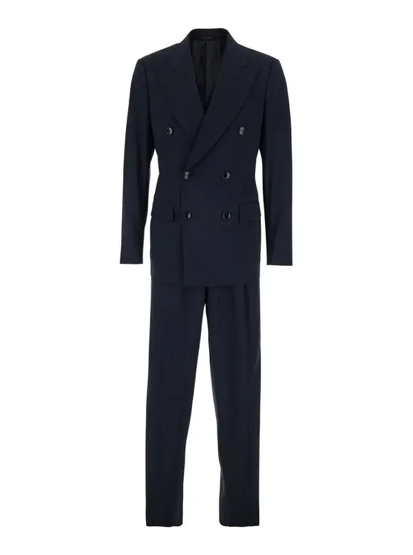 Giorgio Armani Blue Double-breasted Suit With Peak Revers And Two Pockets On The Front In Wool - Multicolor