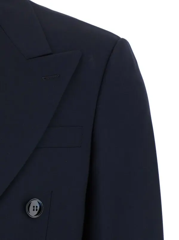 Giorgio Armani Blue Double-breasted Suit With Peak Revers And Two Pockets On The Front In Wool - Multicolor