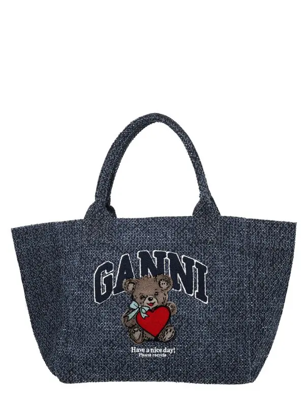 GANNI Medium Trapeze Bear Tote Bag - Blue