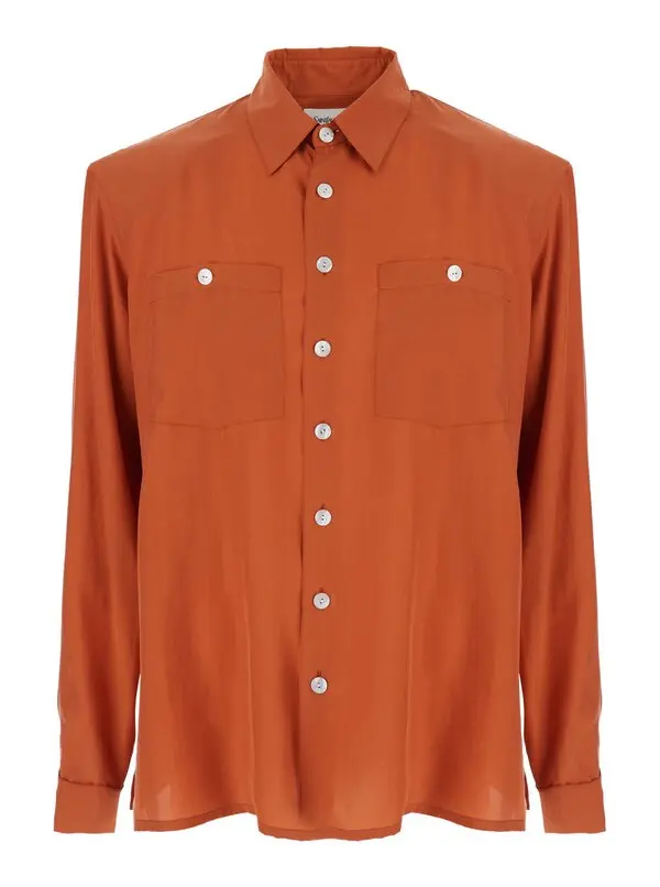 Saint Laurent Orange Silk Classic Collar Shirt For