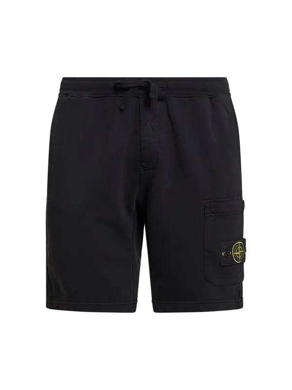 Stone Island Black Organic Cotton Fleece Cargo Shorts