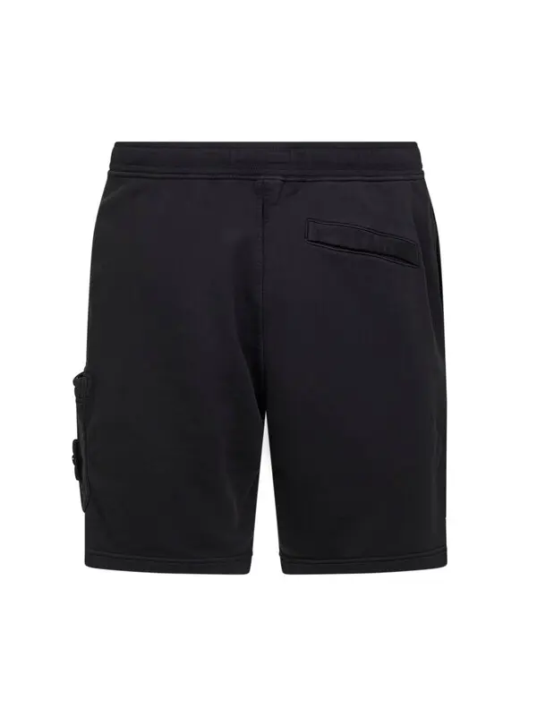 Stone Island Black Organic Cotton Fleece Cargo Shorts