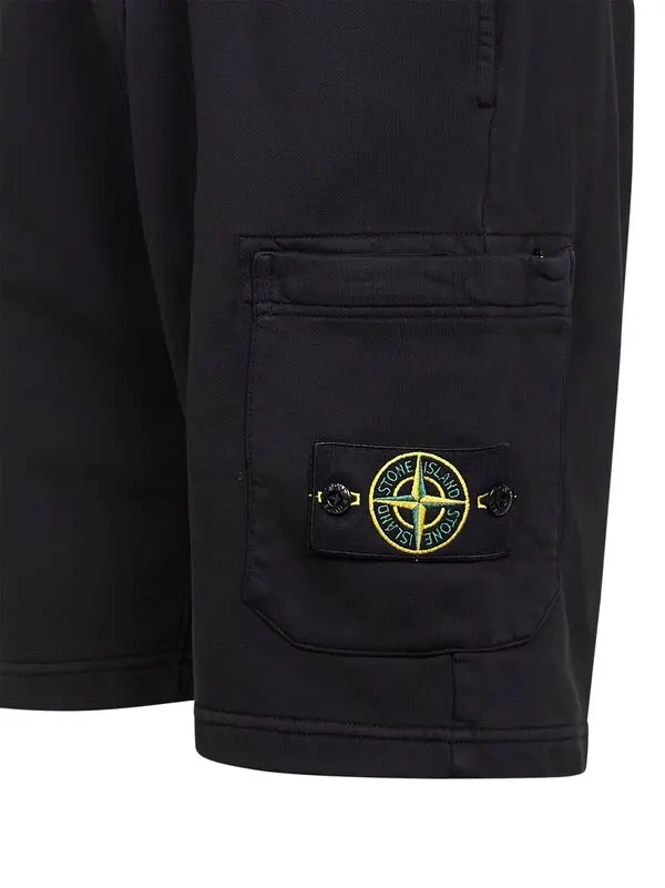 Stone Island Black Organic Cotton Fleece Cargo Shorts