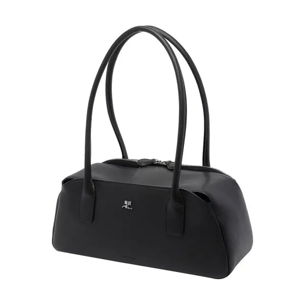 COURREGES Strip Naplack Shoulder Bag - Black