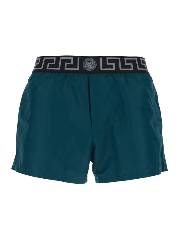 Versace Tech Fabric Swim Shorts With Greca Motif - Green