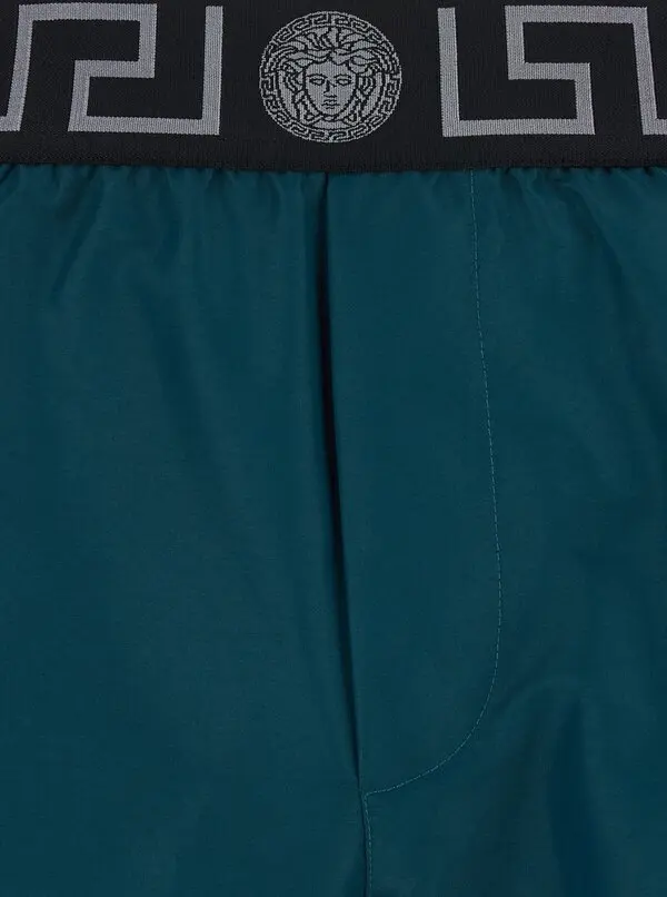 Versace Tech Fabric Swim Shorts With Greca Motif - Green
