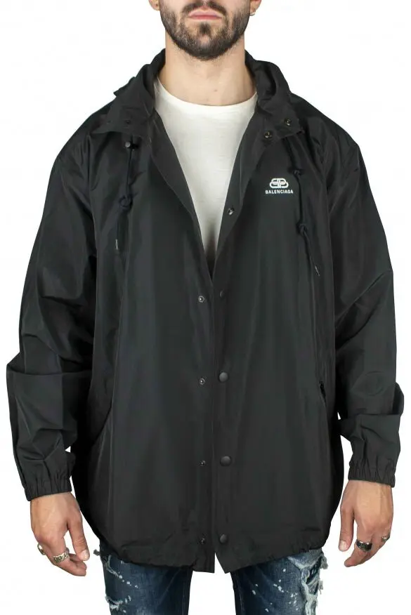 Balenciaga Logo Detail Hooded Anorak Jacket
