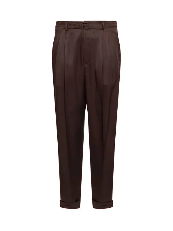 Saint Laurent Chocolate Duchesse Silk Satin Slim-fit Trousers - Multicolor