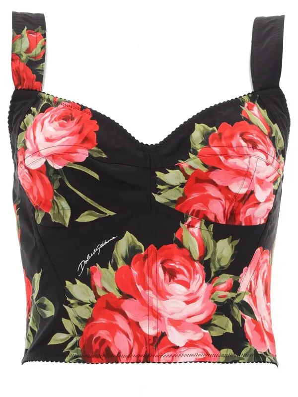 Dolce & Gabbana Floral Print Bustier Top - Black