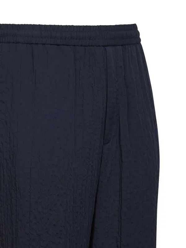 Giorgio Armani Dark Navy Froissé Lyocell Blend Flat Front Trousers - Multicolor