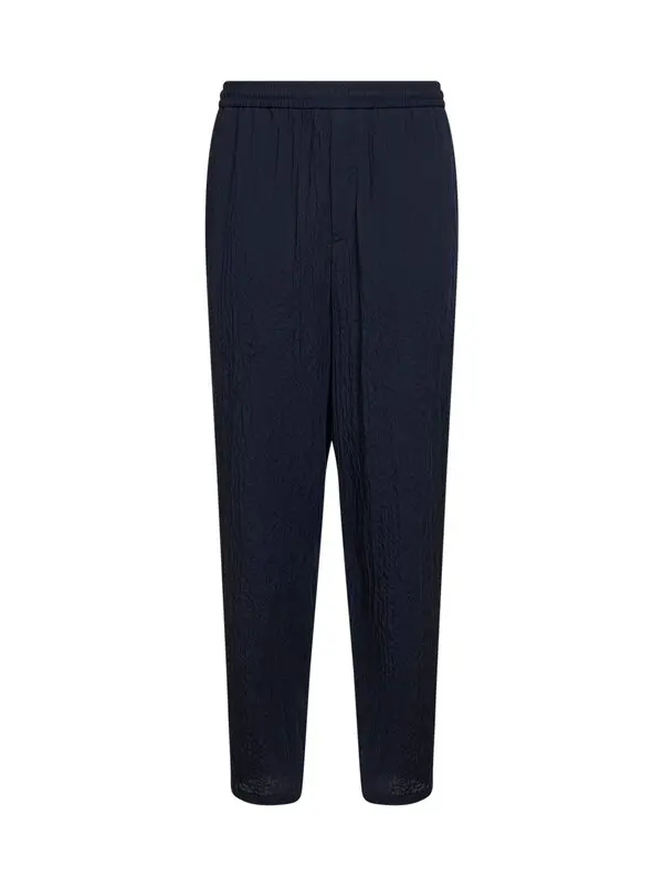 Giorgio Armani Dark Navy Froissé Lyocell Blend Flat Front Trousers - Multicolor