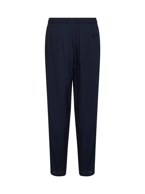Giorgio Armani Dark Navy Froissé Lyocell Blend Flat Front Trousers