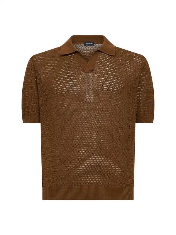 Tagliatore Cognac Cotton Pointelle Knit Polo Shirt