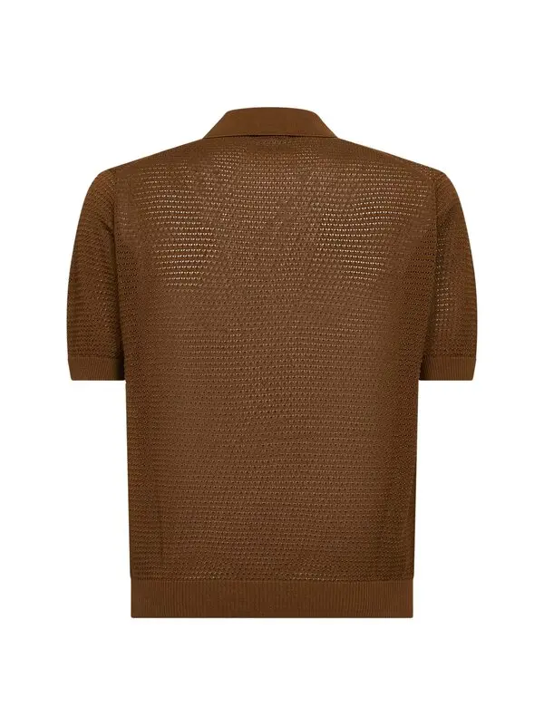 Tagliatore Cognac Cotton Pointelle Knit Polo Shirt