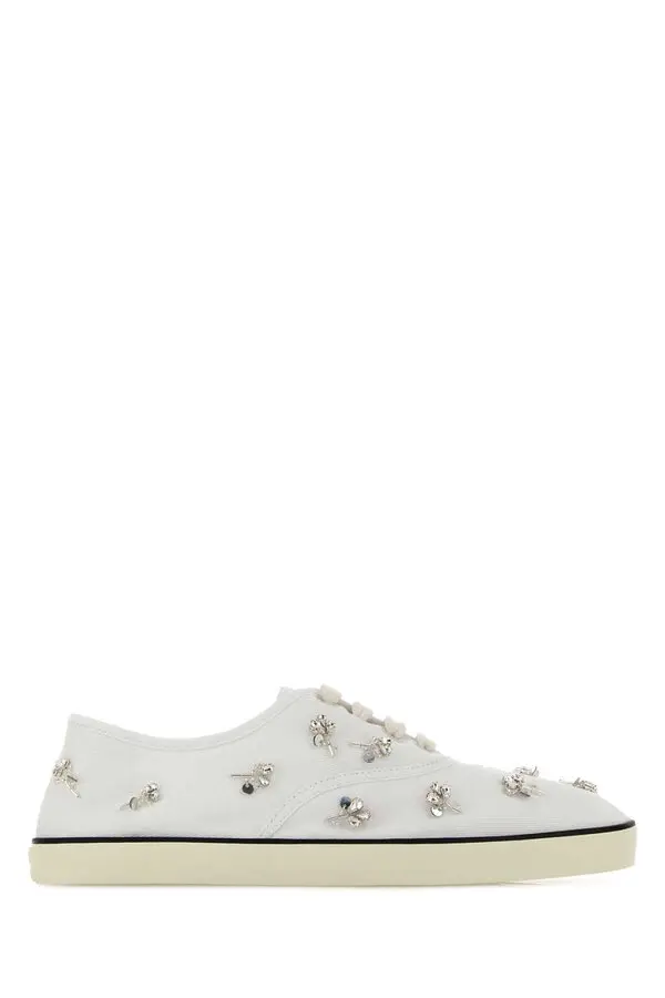 Miu Miu Embellished Canvas Sneakers - White