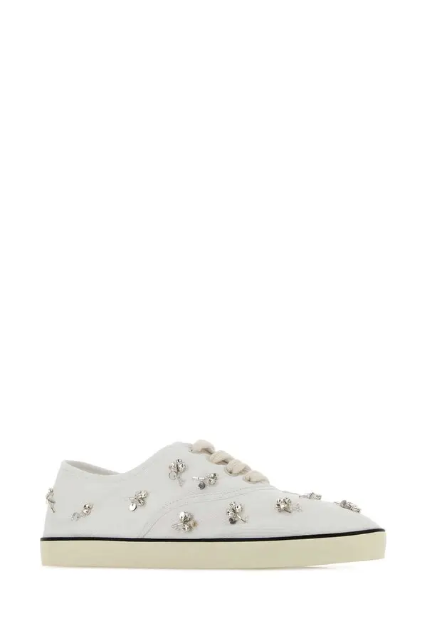 Miu Miu Embellished Canvas Sneakers - White