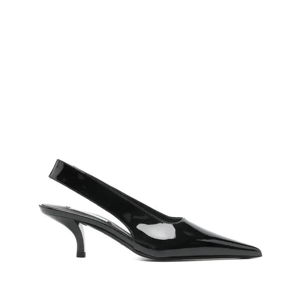 TOTEME Patent Calf Leather Pointed Toe Slingback Strap Heels - Black