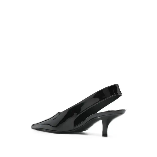 TOTEME Patent Calf Leather Pointed Toe Slingback Strap Heels - Black