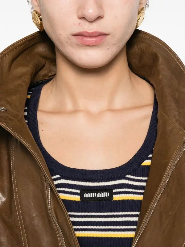 Miu Miu Striped Cotton Ribbed Tank Top - Multicolor