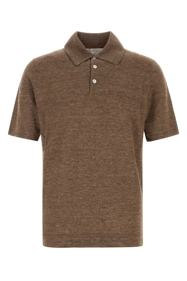 Brunello Cucinelli Melange Linen Blend Polo Shirt - Brown
