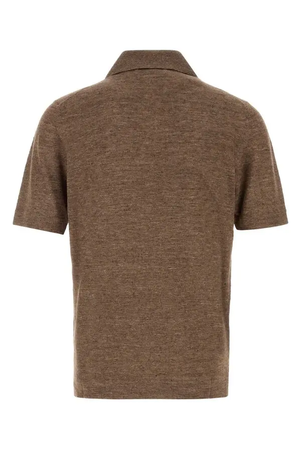 Brunello Cucinelli Melange Linen Blend Polo Shirt - Brown