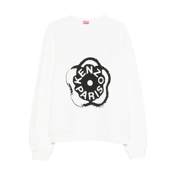 Kenzo Floral-logo Print Organic Cotton Crewneck Sweatshirt - White
