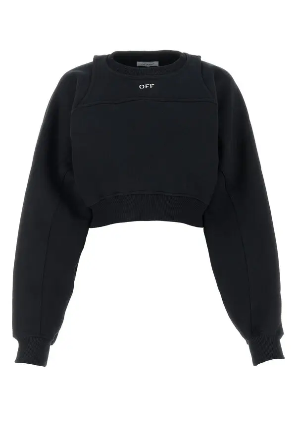 Off-White Cropped Sweatshirt With Logo Detail - Black
