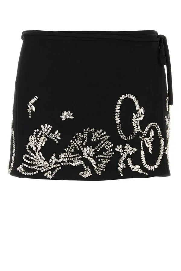 Dries Van Noten Embellished Gabardine Mini Skirt - Black