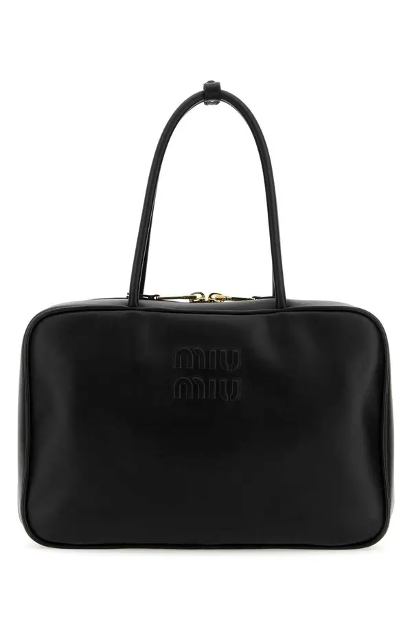 Miu Miu Leather Handbag With Silver Tone Hardware - Black