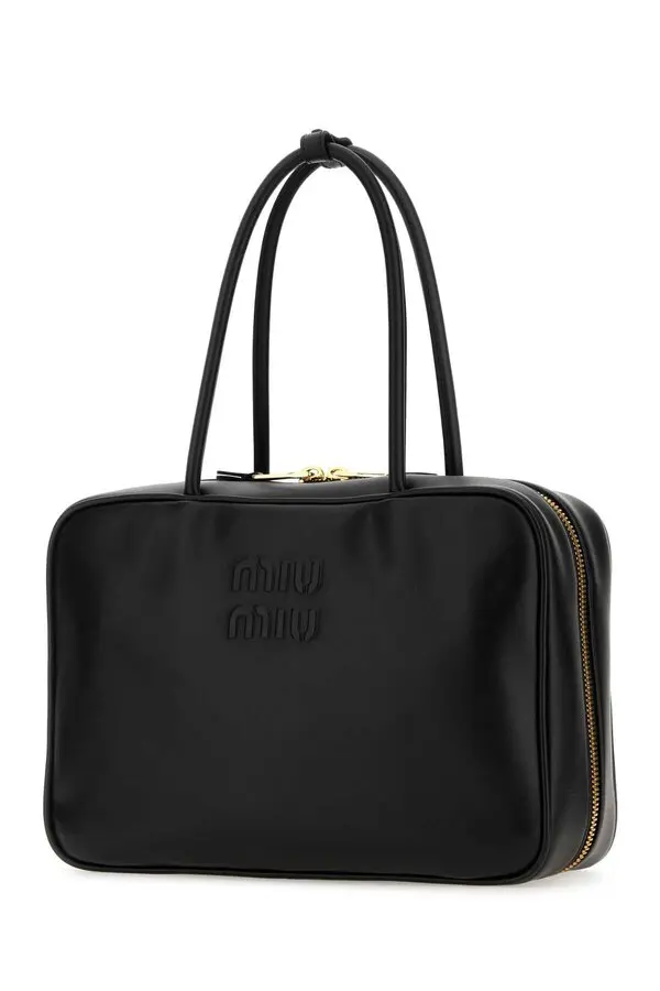 Miu Miu Leather Handbag With Silver Tone Hardware - Black