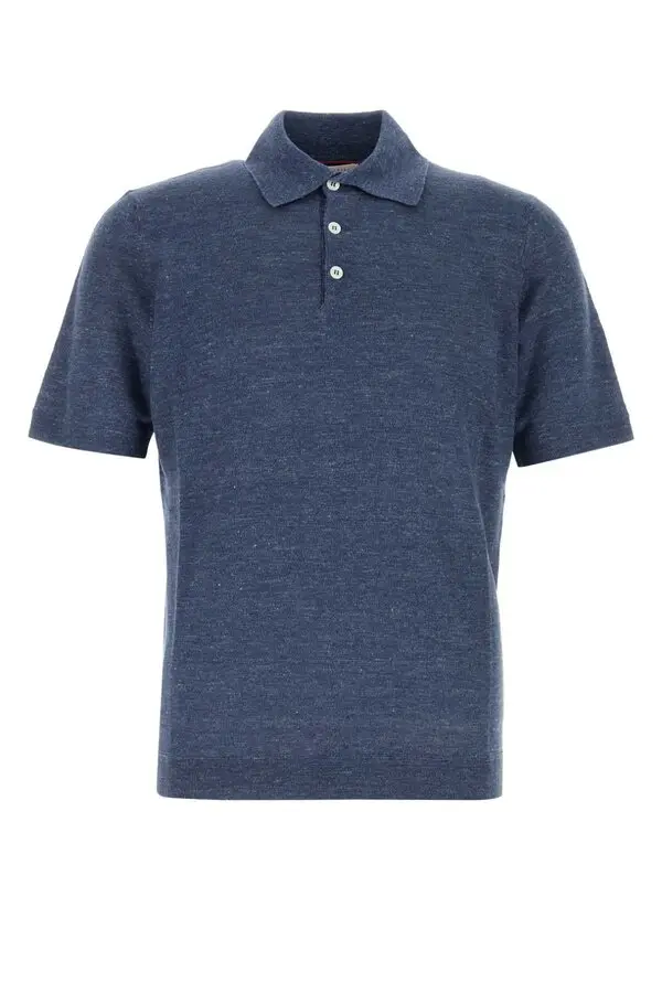 Brunello Cucinelli Melange Linen Blend Polo Shirt - Blue