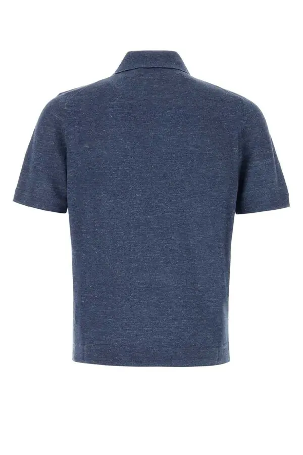 Brunello Cucinelli Melange Linen Blend Polo Shirt - Blue