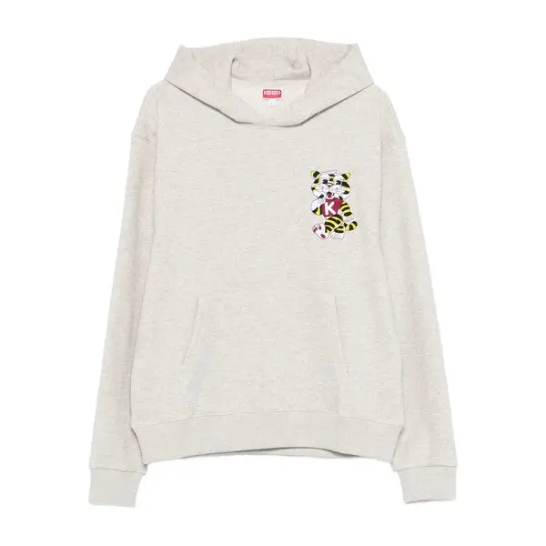 Kenzo Grey Cotton Tiger Motif Hoodie - Gray