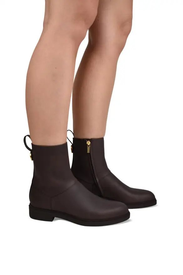 Loro Piana Kilda Leather Boots With Gold Detail - Brown