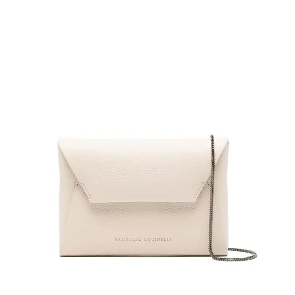 Brunello Cucinelli Leather Envelope Shoulder Bag - Cream