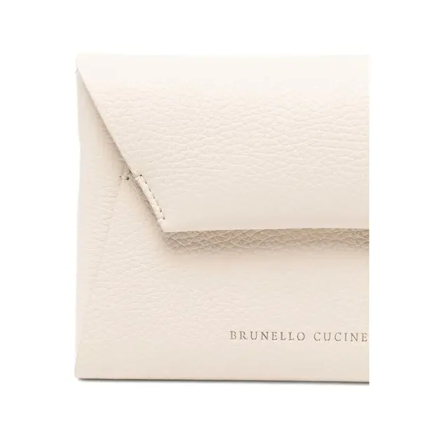 Brunello Cucinelli Leather Envelope Shoulder Bag - Cream