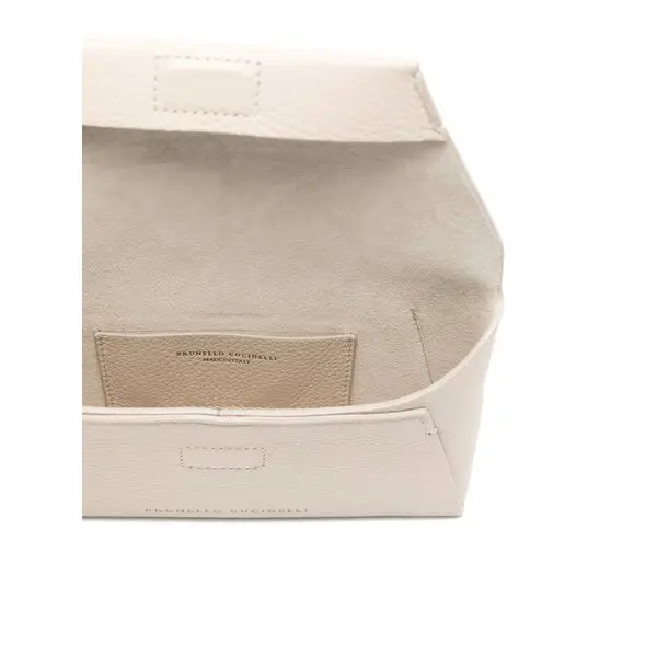 Brunello Cucinelli Leather Envelope Shoulder Bag - Cream