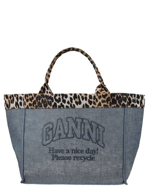 GANNI Logo Printed Tote Bag - Blue