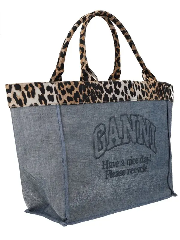 GANNI Logo Printed Tote Bag - Blue