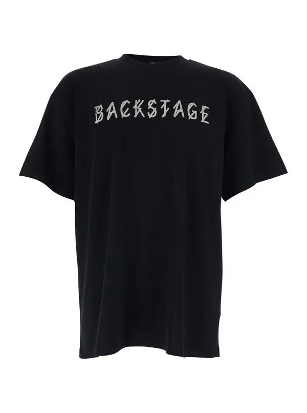 44 LABEL GROUP Crew Neck T-shirt With Maxi Logo On Front And Back In Cotton For - Black