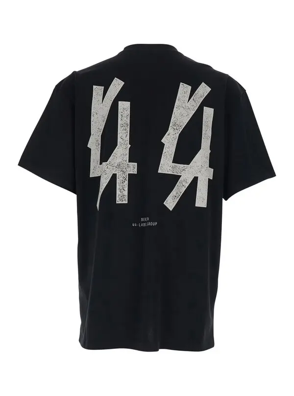 44 LABEL GROUP Crew Neck T-shirt With Maxi Logo On Front And Back In Cotton For - Black