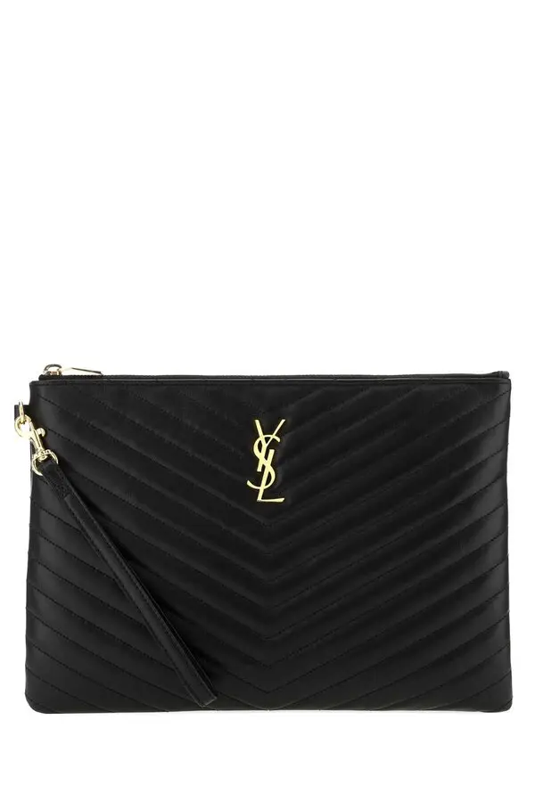 Saint Laurent Leather Jolie I-pad Holder - Black