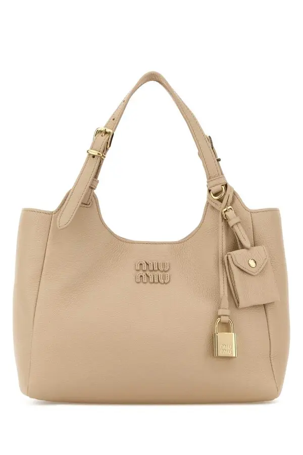 Miu Miu Sand Leather Shoulder Bag With Golden Metal Hardware