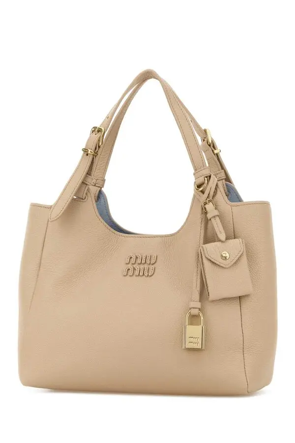 Miu Miu Sand Leather Shoulder Bag With Golden Metal Hardware