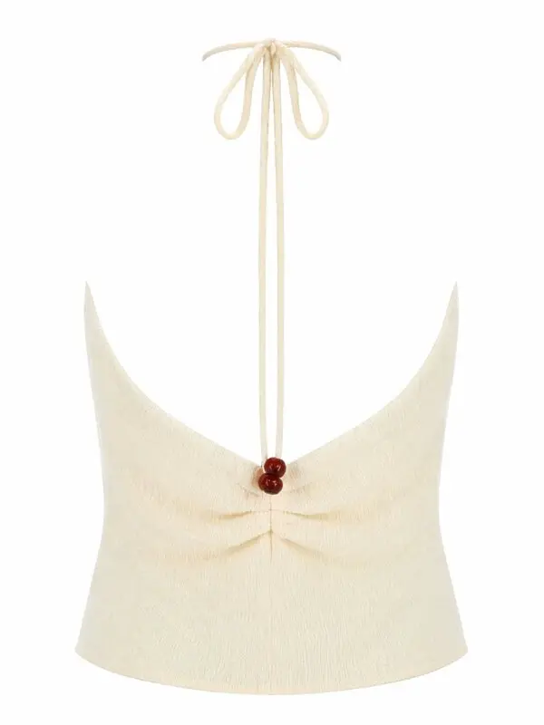 Magda Butrym Beaded Halterneck Draped Top - Cream
