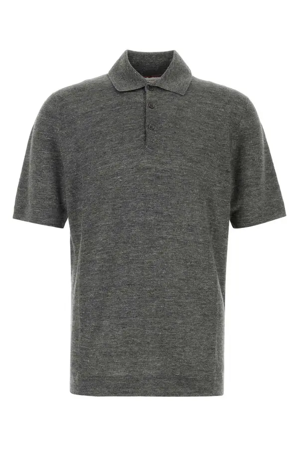 Brunello Cucinelli Melange Dark Grey Linen Blend Polo Shirt