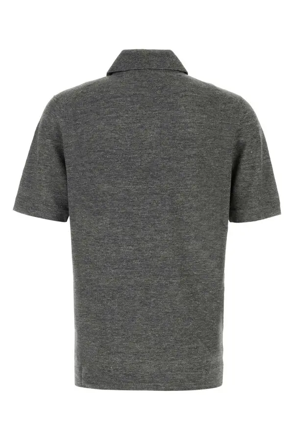 Brunello Cucinelli Melange Dark Grey Linen Blend Polo Shirt