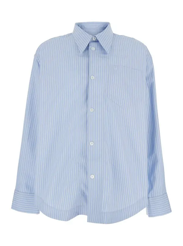 AMI Paris Light Blue Shirt With Classic Collar And Stripe Motif In Cotton - Multicolor