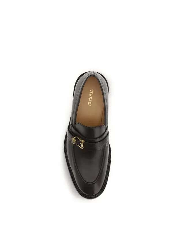 Versace Leather Loafers With Medusa Accessory - Black