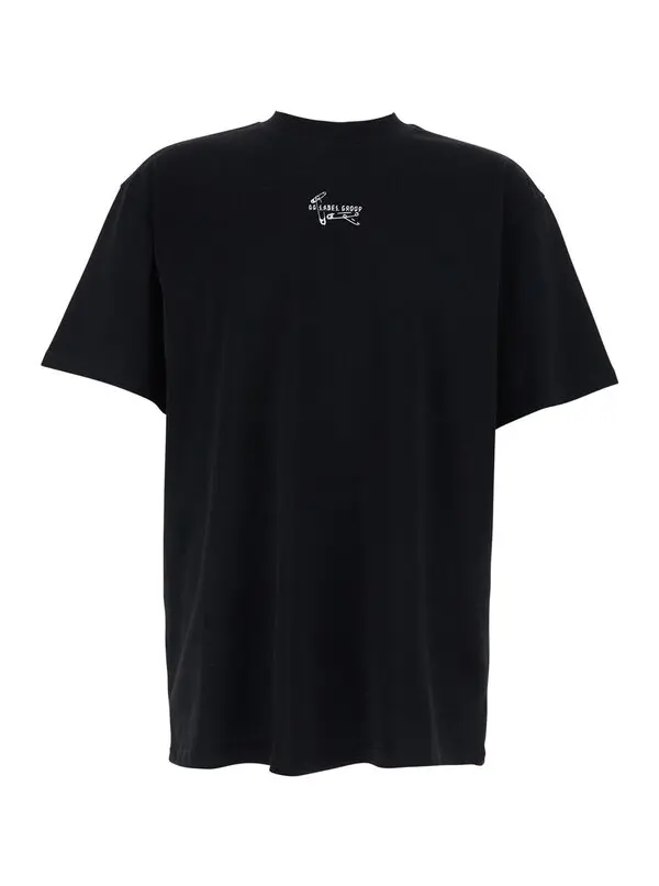 44 LABEL GROUP Crew Neck T-shirt With Logo On The Front And Maxi Logo On The Back In Cotton For - Black